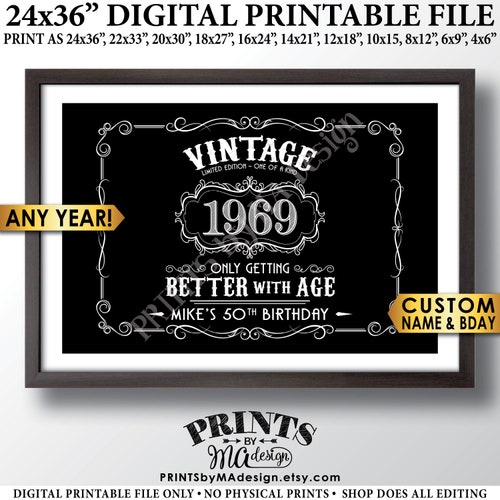 1968 Birthday Sign Better With Age Vintage Birthday Poster - Etsy