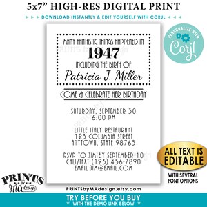 Custom Birthday Invitation, Back in the Year Flashback Invite, All Text ...