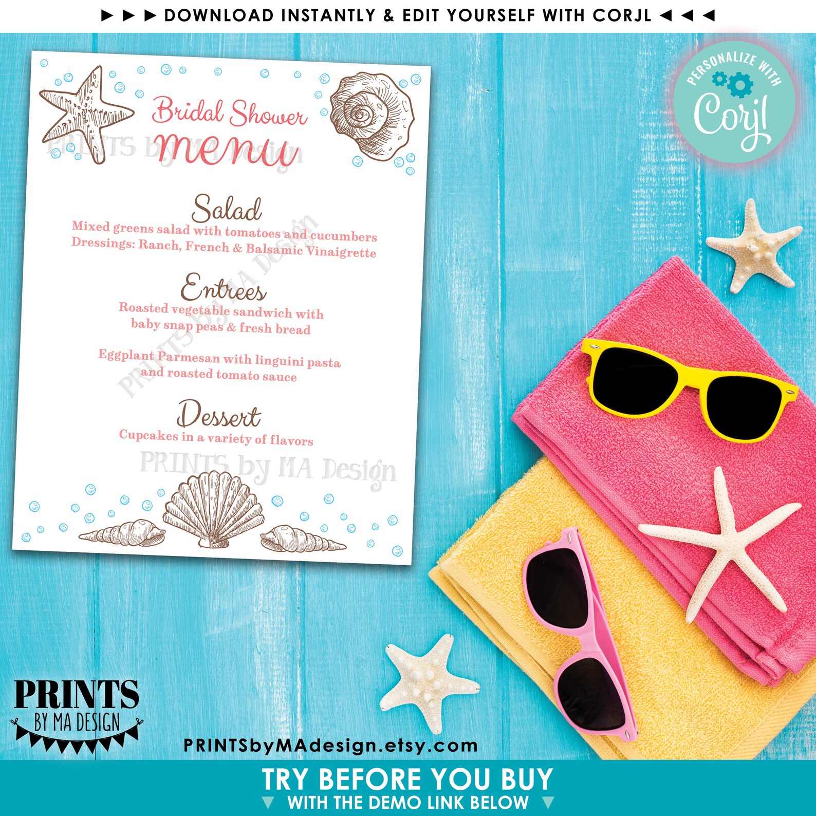 Editable Seashell Sign, Choose Your Text & Colors, Beach Theme, One ...