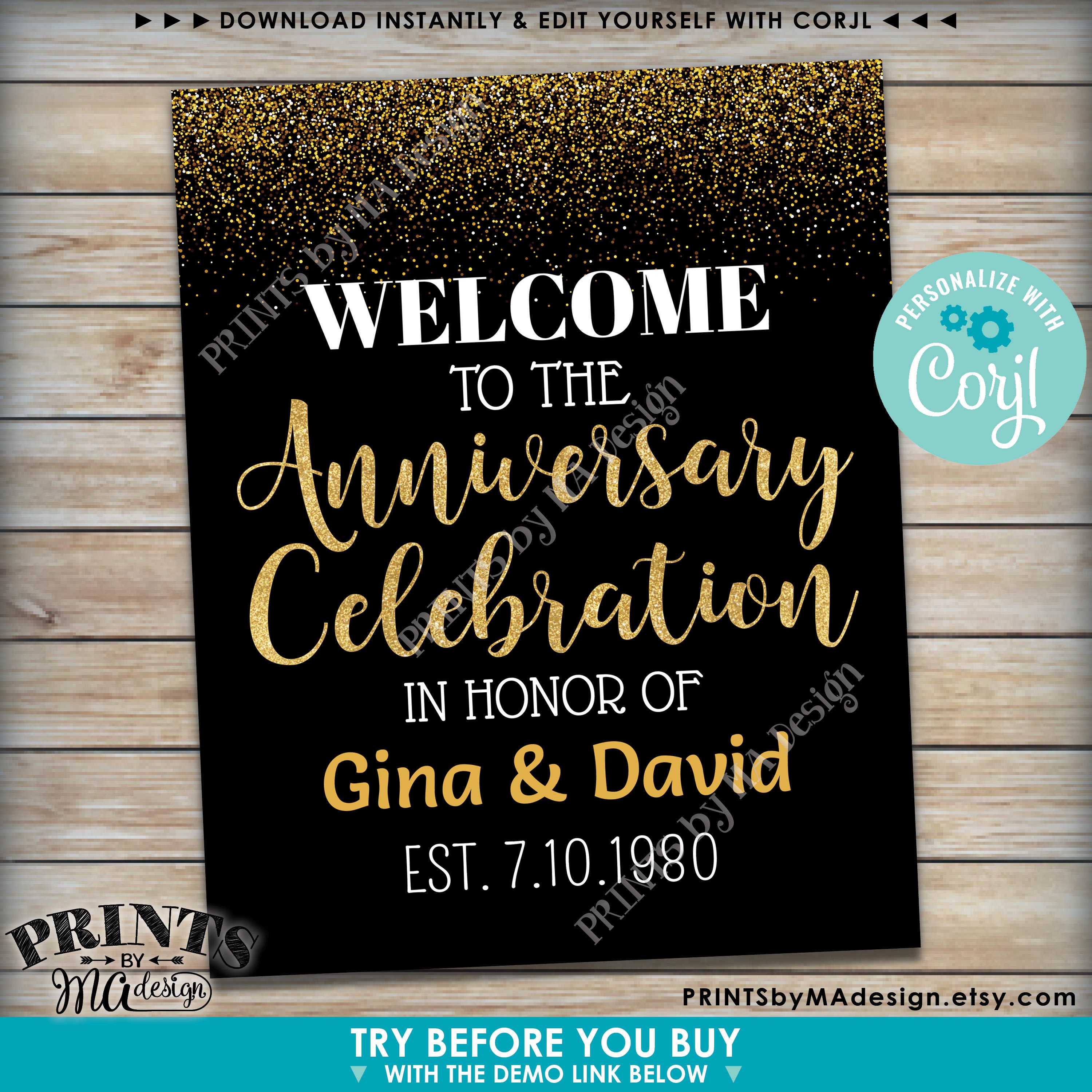 Anniversary Celebration Welcome Sign, Wedding Anniversary Gift ...