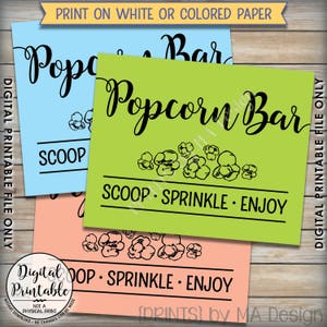 Popcorn Bar Sign, Popcorn Toppings, Popcorn Directions, Wedding ...
