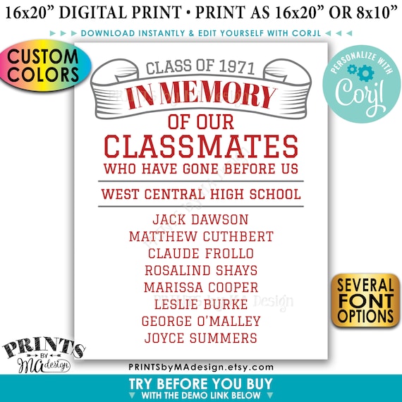 Reunion Memorial in Memory of the Classmates Who Have Gone - Etsy