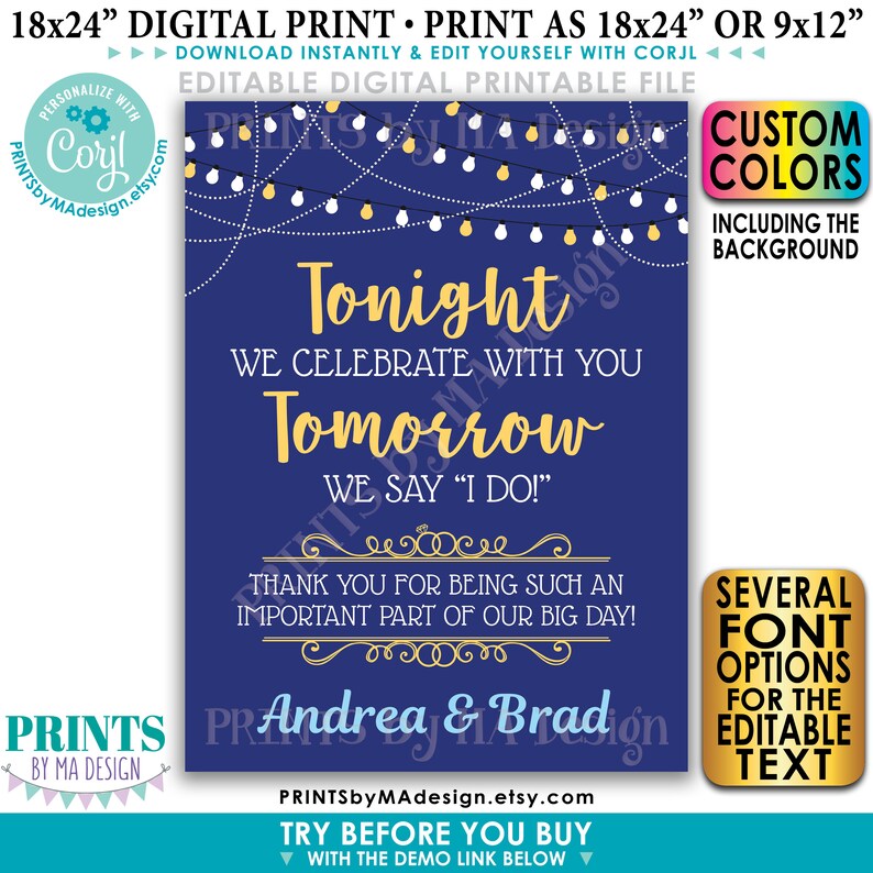 Editable Rehearsal Dinner Sign Tonight We Celebrate With You | Etsy