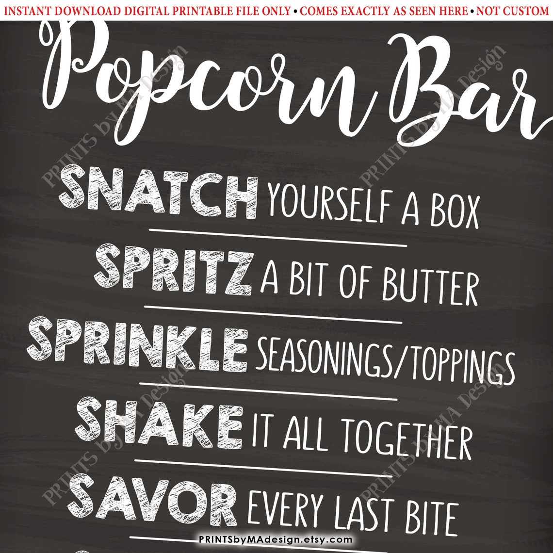 Popcorn Bar Sign Box of Popcorn Make Your Own Snack - Etsy