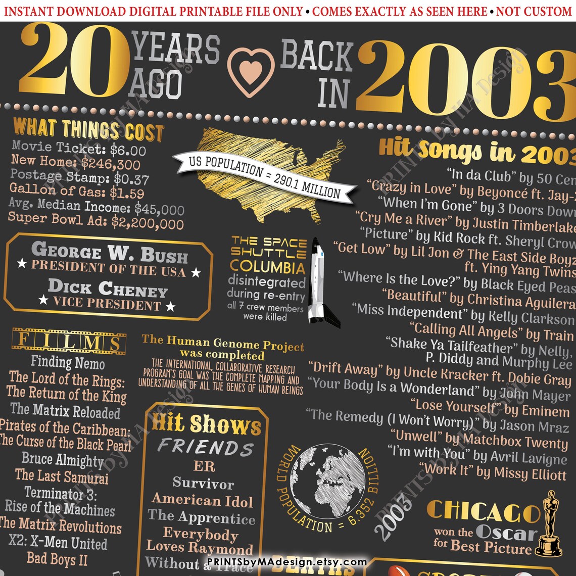20th Anniversary Poster Board Back in 2003 Flashback 20 - Etsy