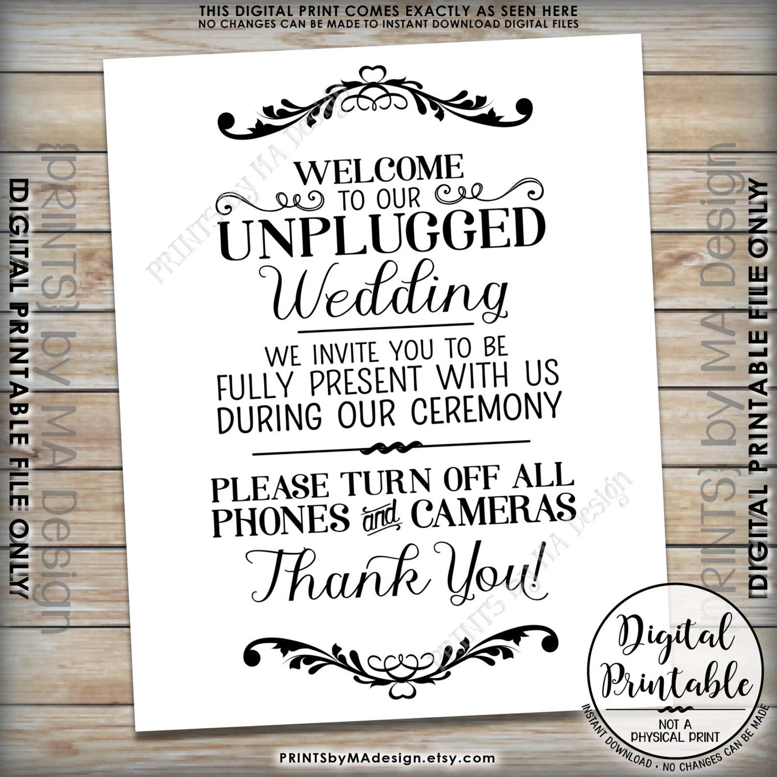 Unplugged Wedding Sign, Unplugged Ceremony Sign, Unplugged Sign, No ...