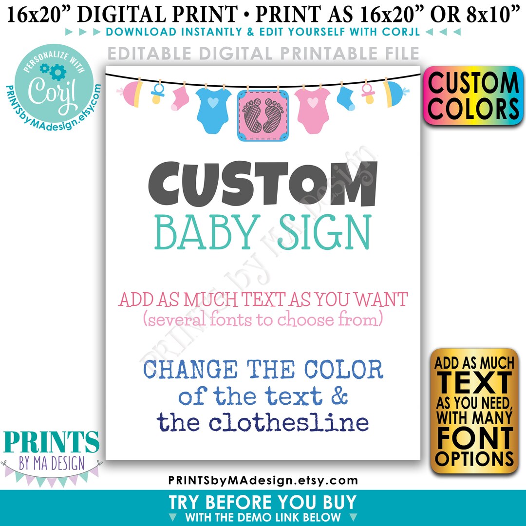 Editable Baby Theme Sign, Baby Shower, Pregnancy, Choose Your Text, One ...
