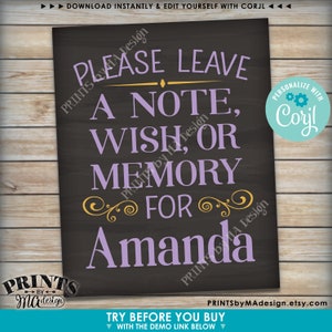 Please Leave a Note Wish or Memory Sign, Write a Message Sign ...