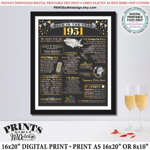 Back in the Year 1951 Poster Board, Remember 1951 Sign, Flashback to ...