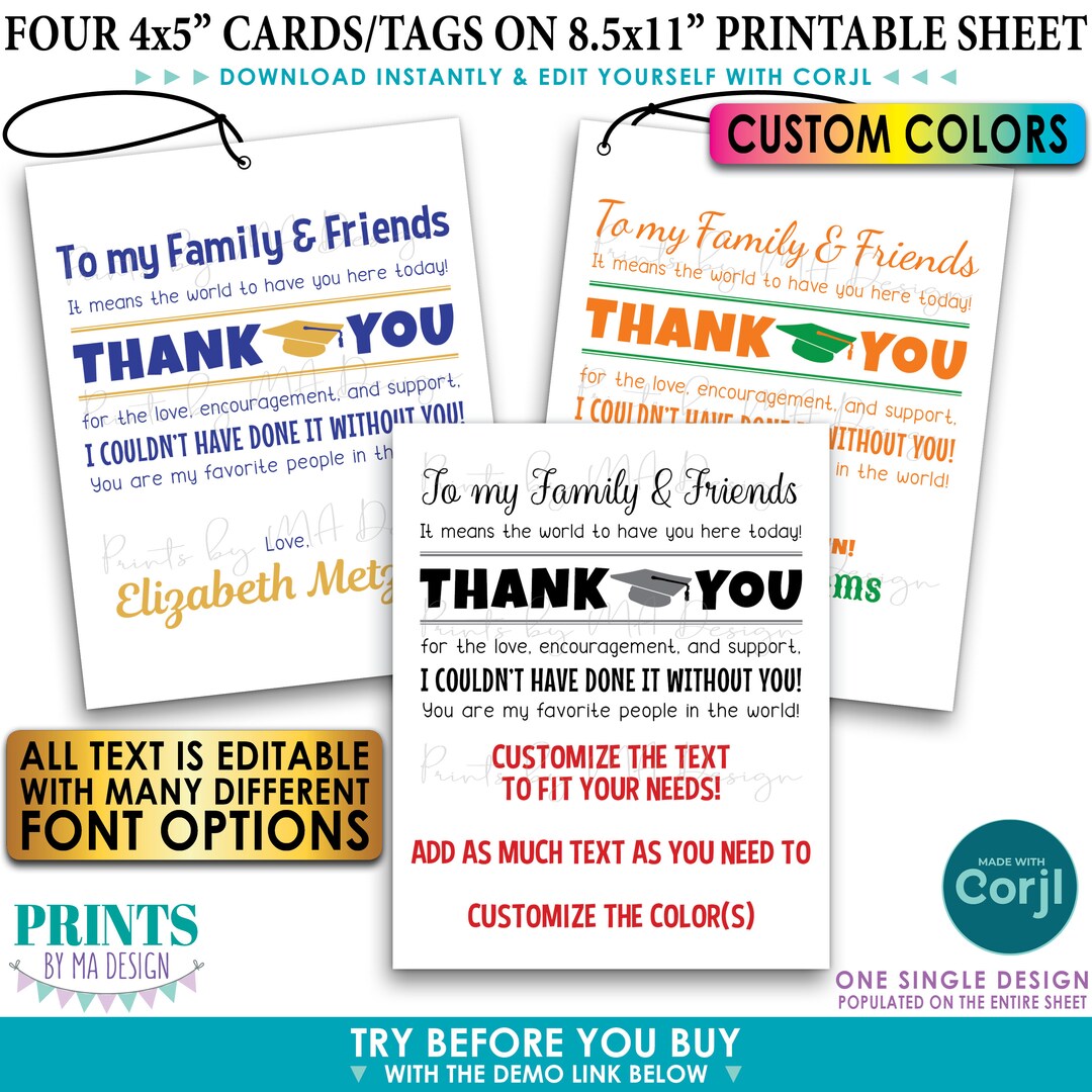 Editable Graduation Party Favor Tags, Thank You Goodie Bags, Custom ...