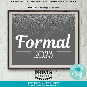 Prom Sign, Custom Text & Background Color, Silver Glitter, PRINTABLE ...