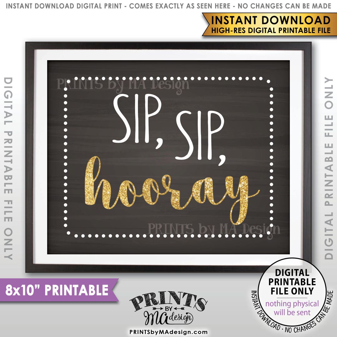 Sip Sip Hooray Sign, Bubbly Bar Wedding Sign, Bridal Shower Mimosa Bar ...