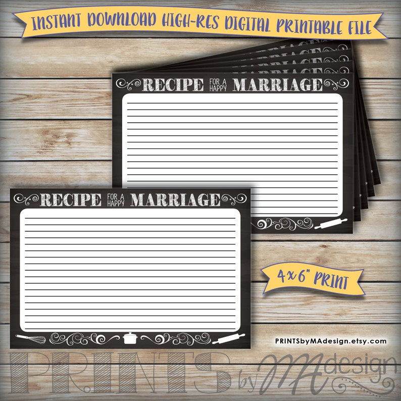 Recipe for a Happy Marriage Advice Card Printable Chalkboard - Etsy