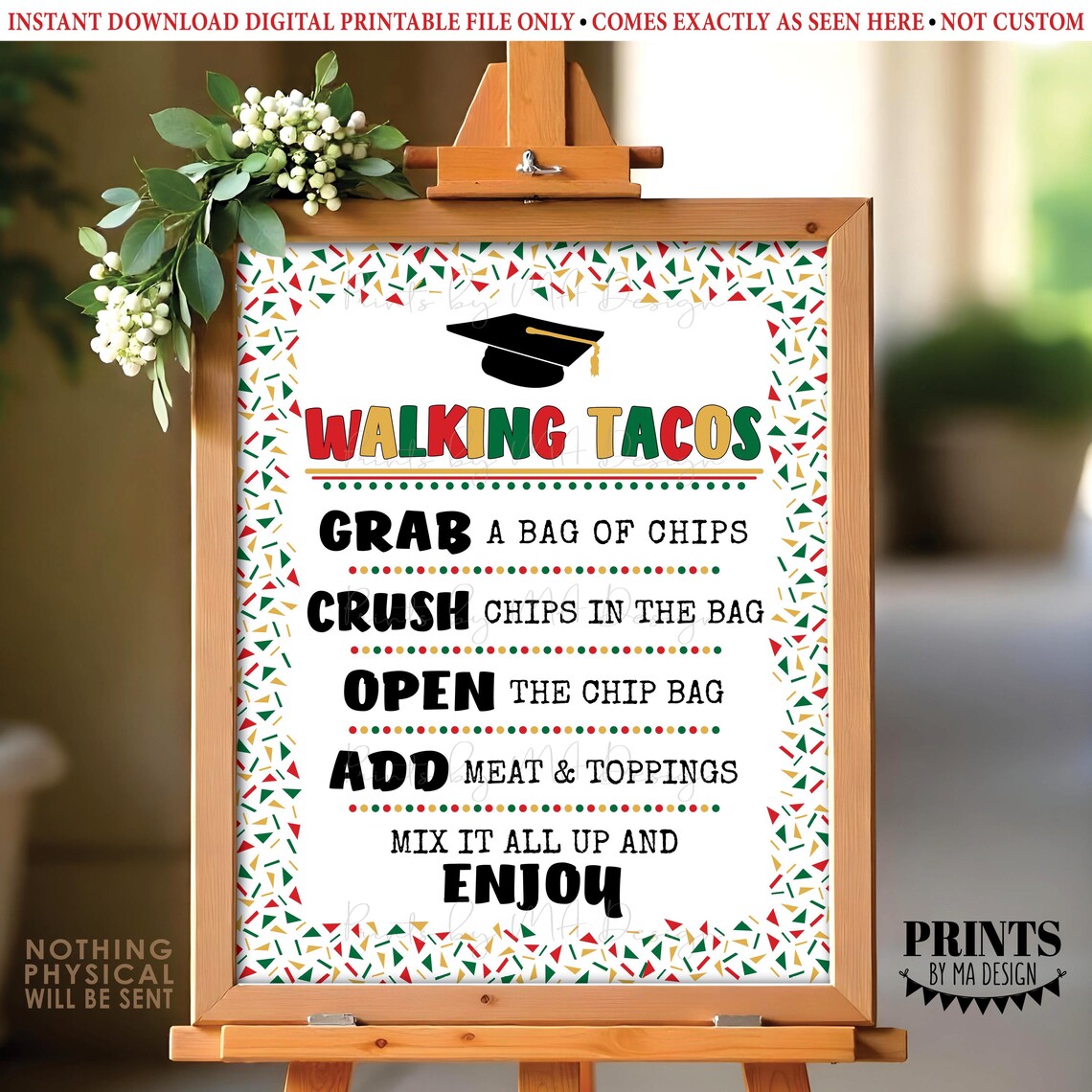 Walking Tacos Graduation Party Sign, Grad Party Taco Bar Sign, Fiesta ...