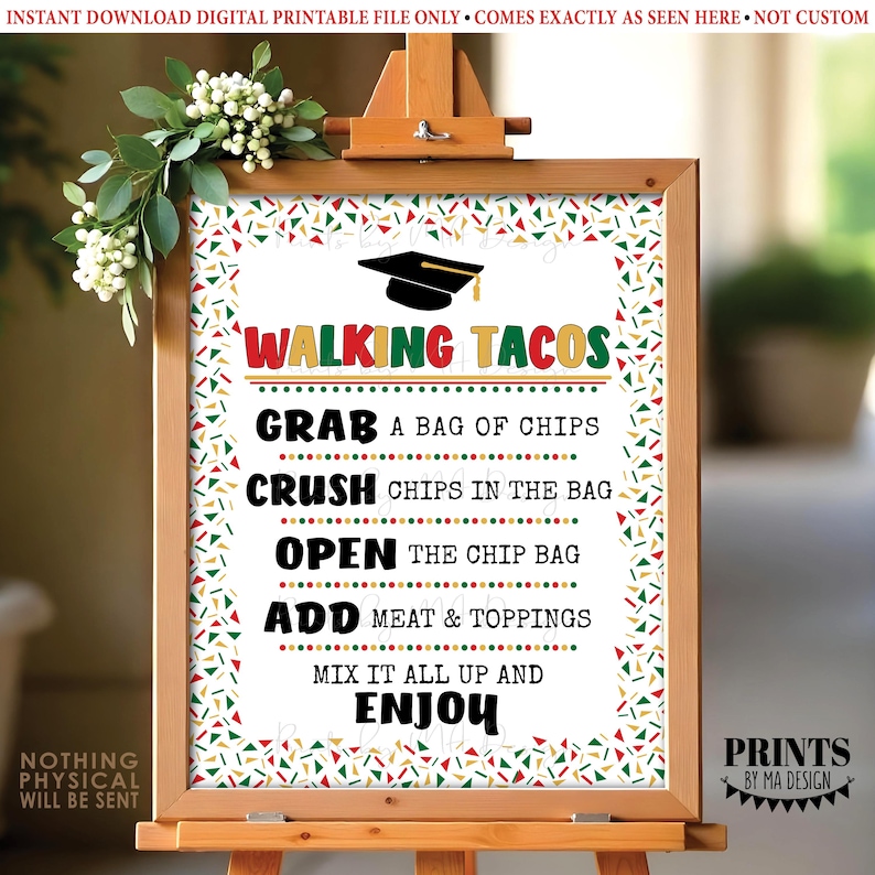 Walking Tacos Graduation Party Sign, Grad Party Taco Bar Sign, Fiesta ...