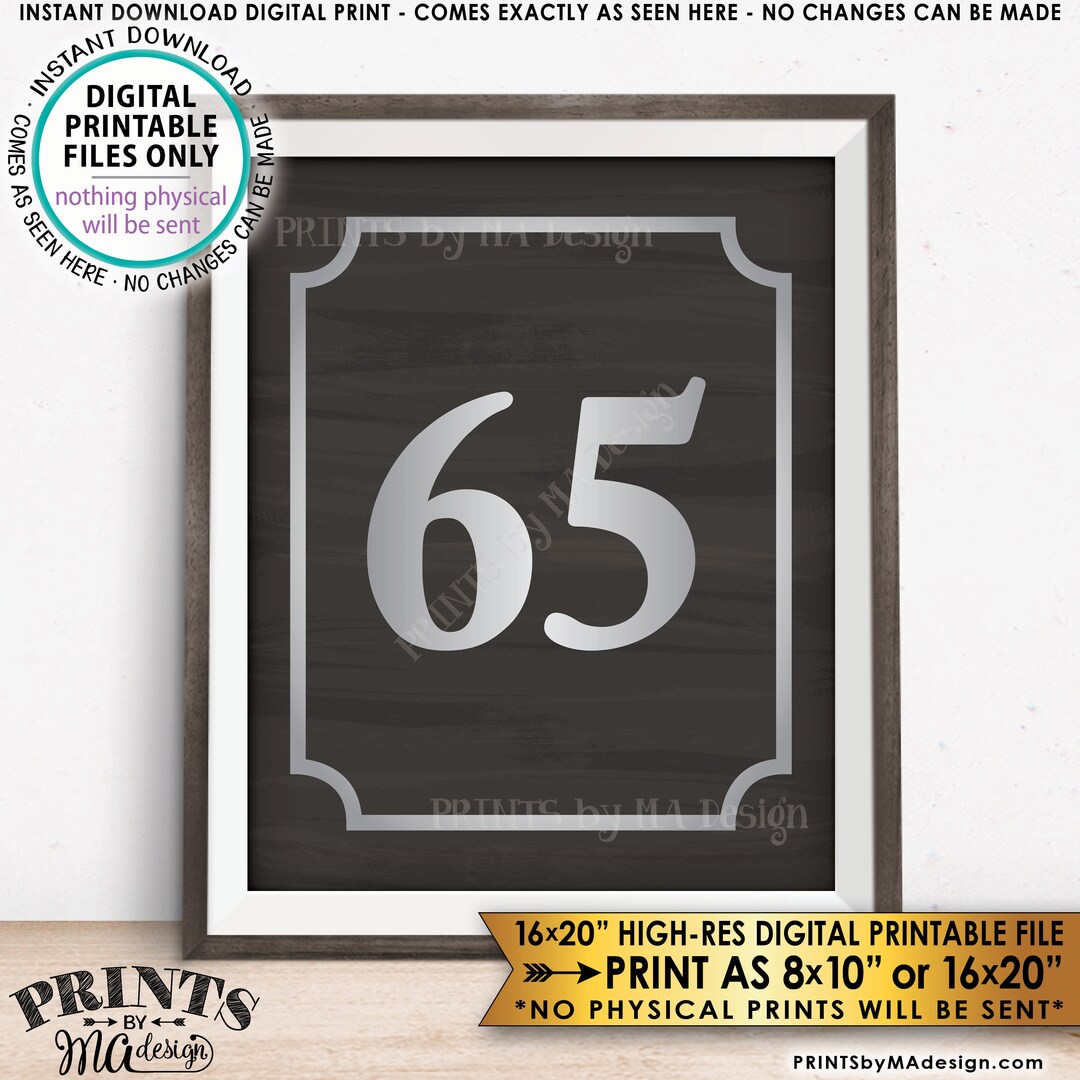 65 Poster, 65th Anniversary Silver 65th Birthday Decor, Silver Birthday ...