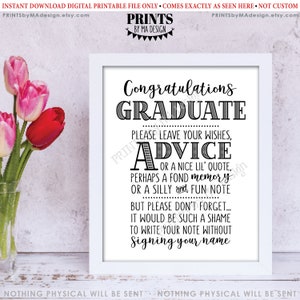 Congratulations Graduate Note, Advice, Memory, Well Wishes, PRINTABLE ...