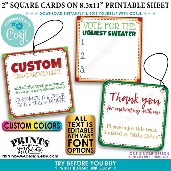 Custom Christmas Tags Voting Ballots 2 Square Cards on | Etsy
