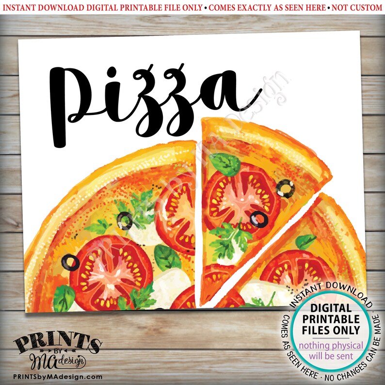 Pizza Sign, Pizza Party Display, PRINTABLE 8x10” Watercolor Style Sign ...