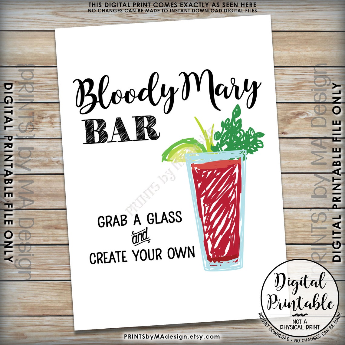 Bloody Mary Bar Sign, Create Your Own Bloody Mary, Wedding Bridal ...