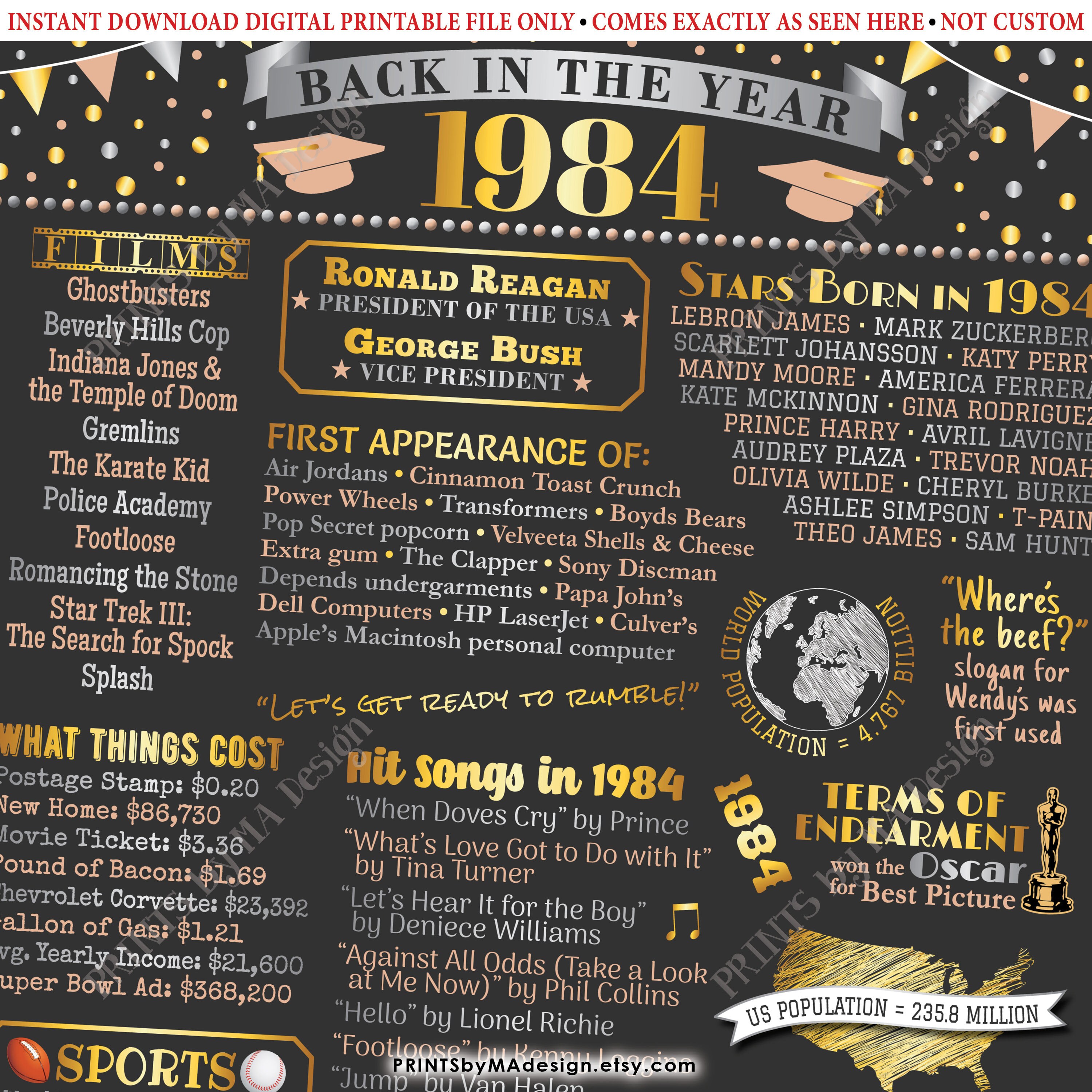 Class of 1984 Reunion Decoration, Back in the Year 1984 Poster Board ...