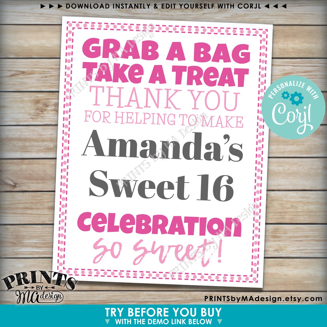 Sweet Treat Sign Grab a Bag Take a Treat Any Celebration - Etsy