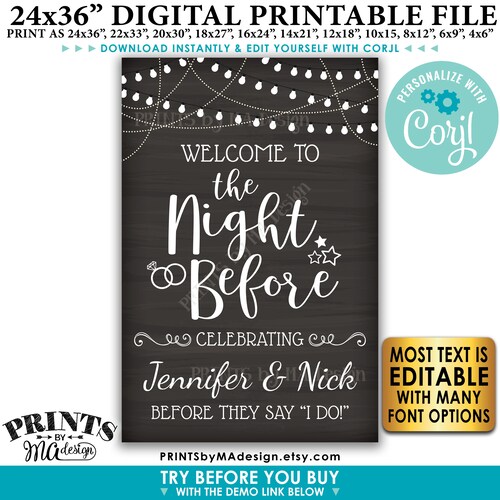 The Night Before Sign Welcome to the Night Before Rehearsal - Etsy