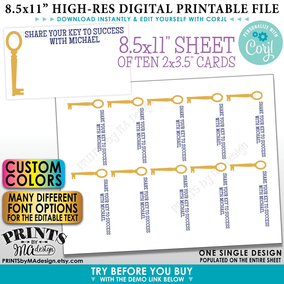 Editable Key to Success Cards, Have Guests Share Their Key to Success ...