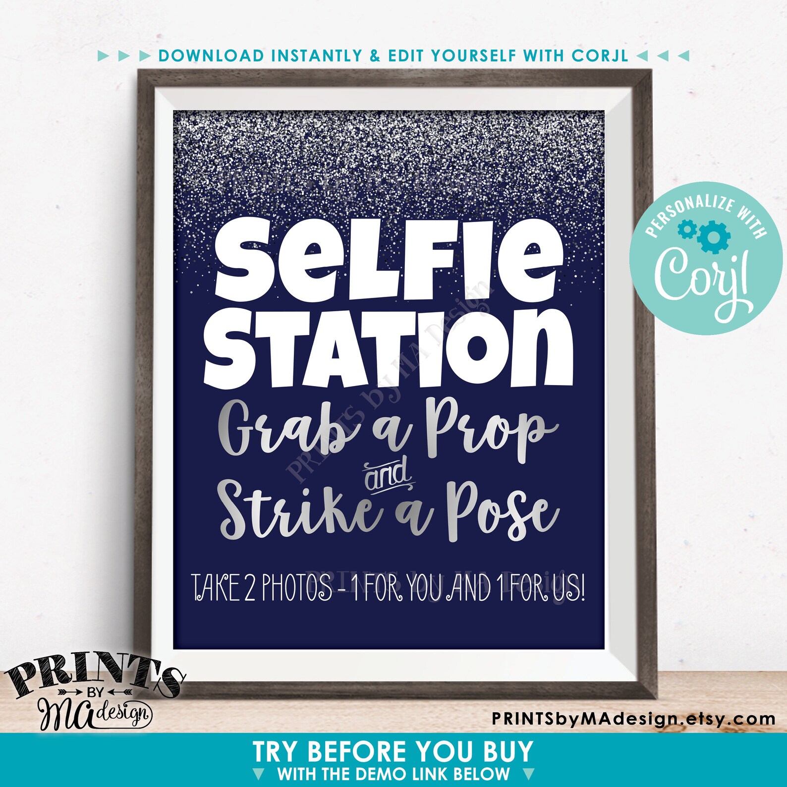 Silver Selfie Station Sign Share on Social Media Instagram - Etsy
