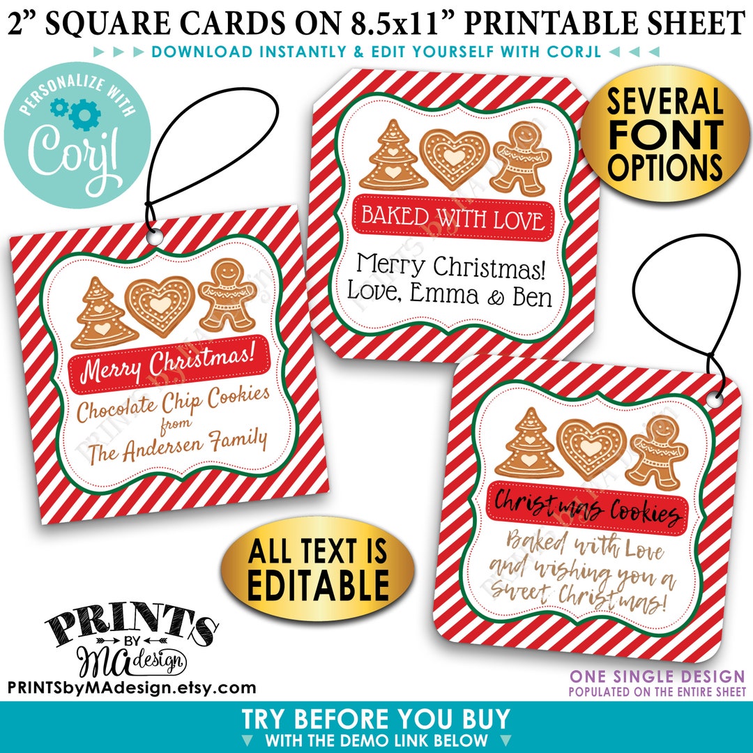 Christmas Cookie Bakery Tags, Custom 2" Square Cards on a Digital ...