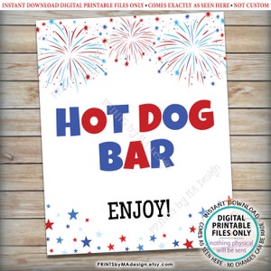 Burger Bar & Hot Dog Bar Signs, 4th of July Patriotic Party Memorial ...