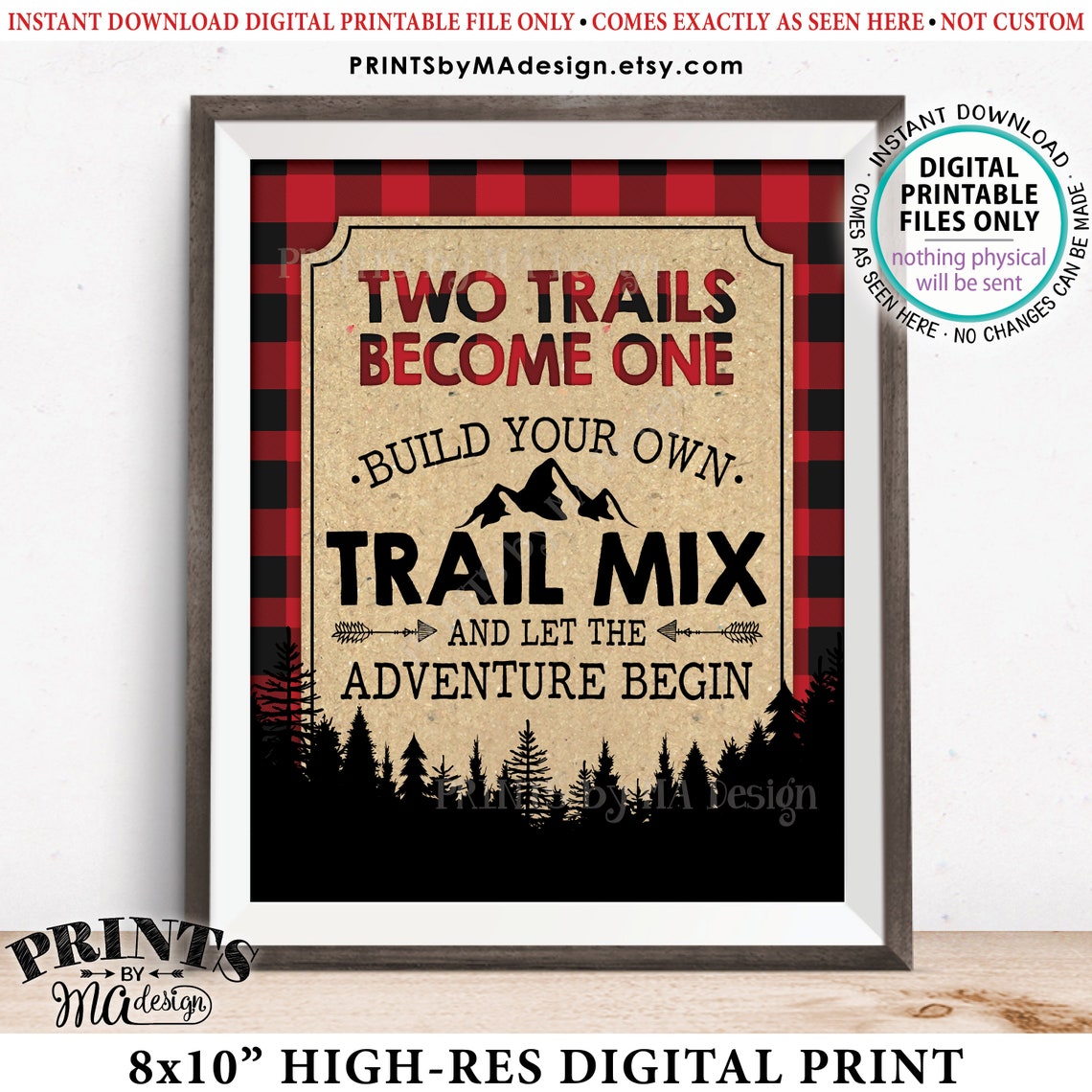 Trail Mix Bar Sign, Two Trails Become One Wedding Treats, Lumberjack ...