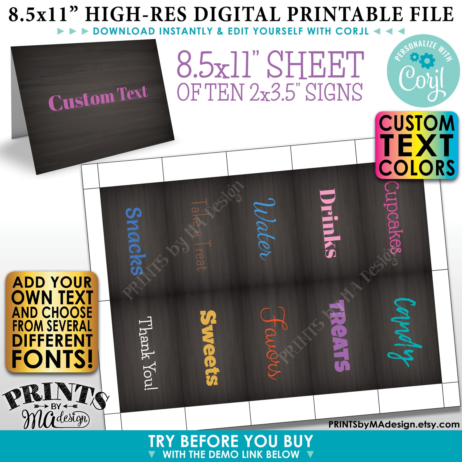 Editable Chalkboard Style Place Cards, Buffet Food Labels, One Custom ...