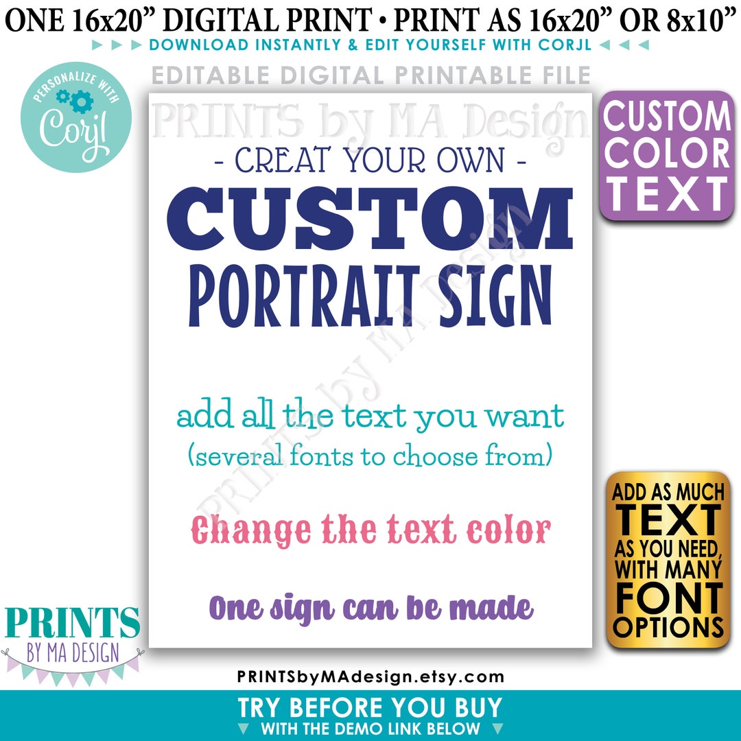 Create a Custom Sign, Choose Your Text and Colors, One Editable ...