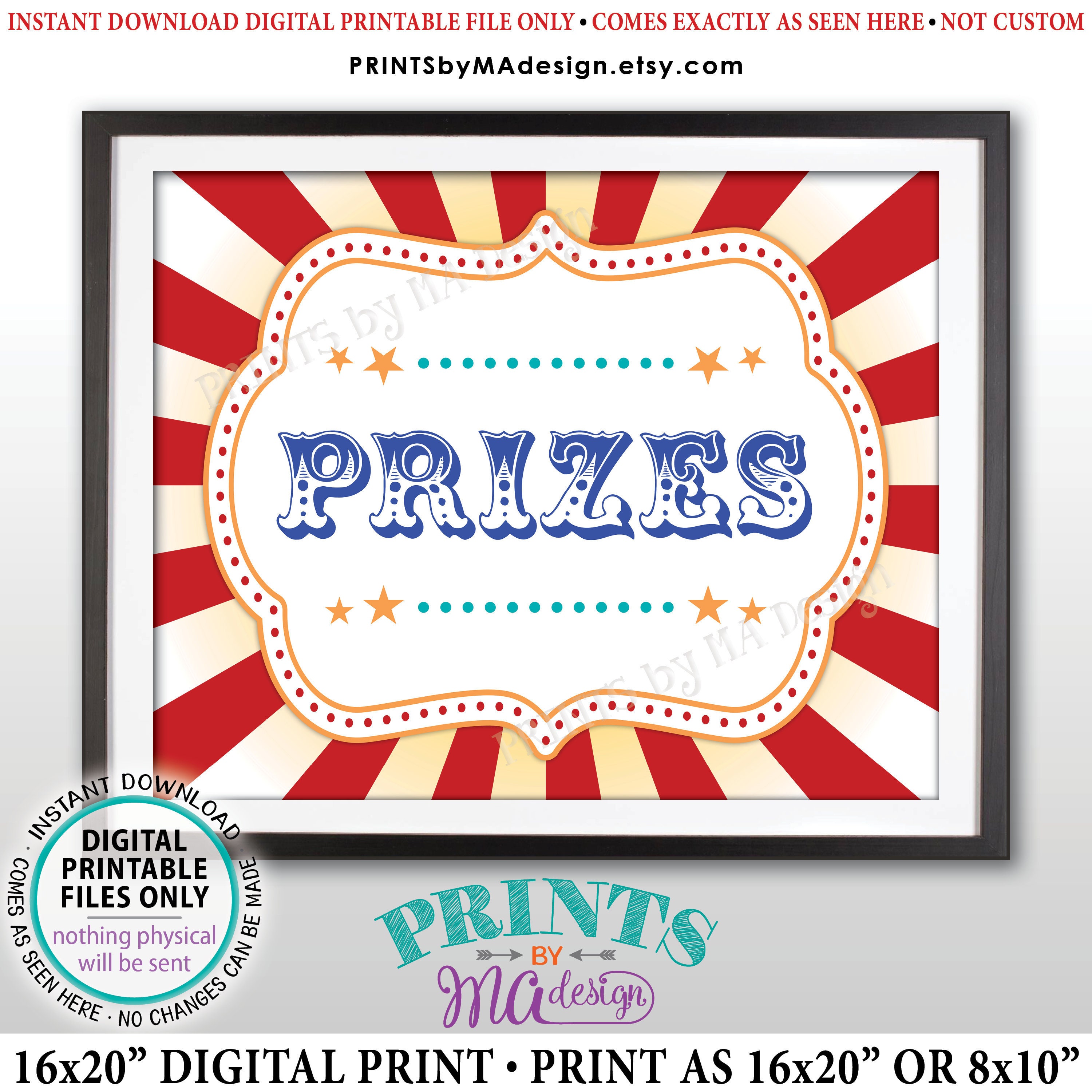 Carnival Prizes Sign, Carnival Party, Circus Games, Birthday Circus ...