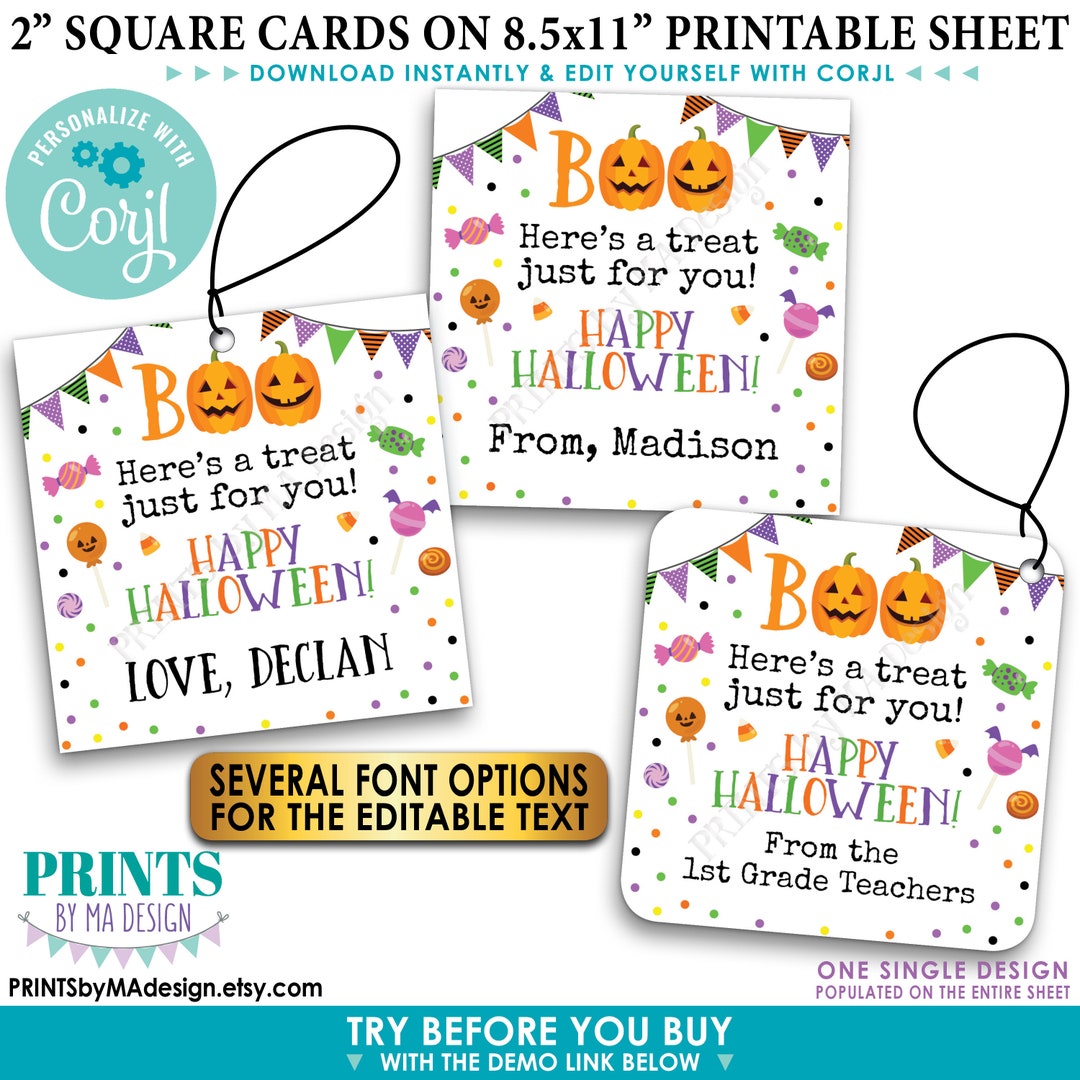 Editable Halloween Treat Tags, Custom Goodie Bag Party Favors, Take a ...