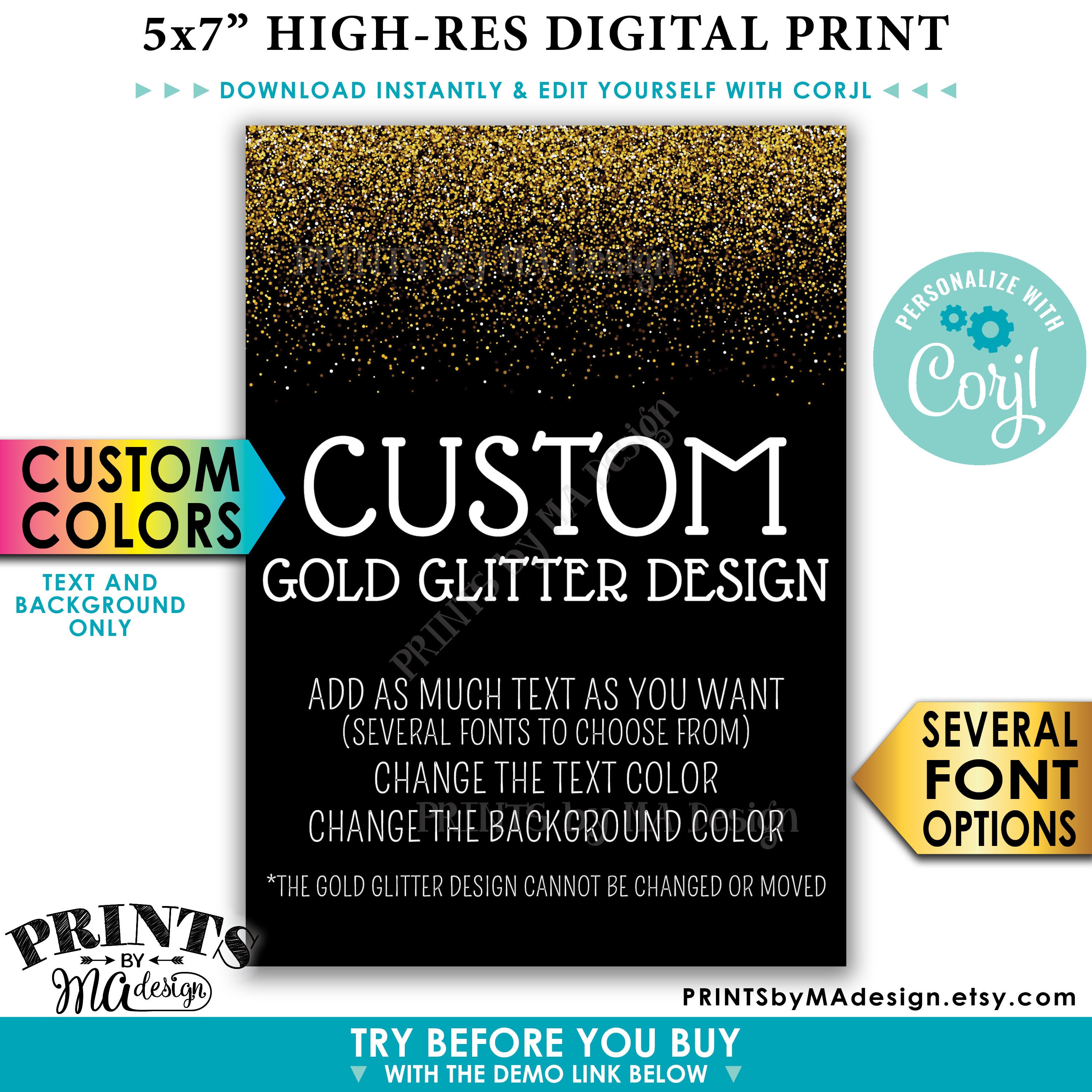 Custom Gold Glitter Portrait Sign, Choose Your Text, Change Colors ...