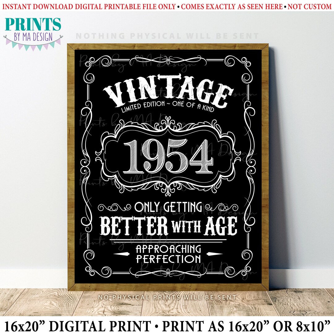 1954 Birthday Sign, Vintage Better With Age Poster, Whiskey Theme ...