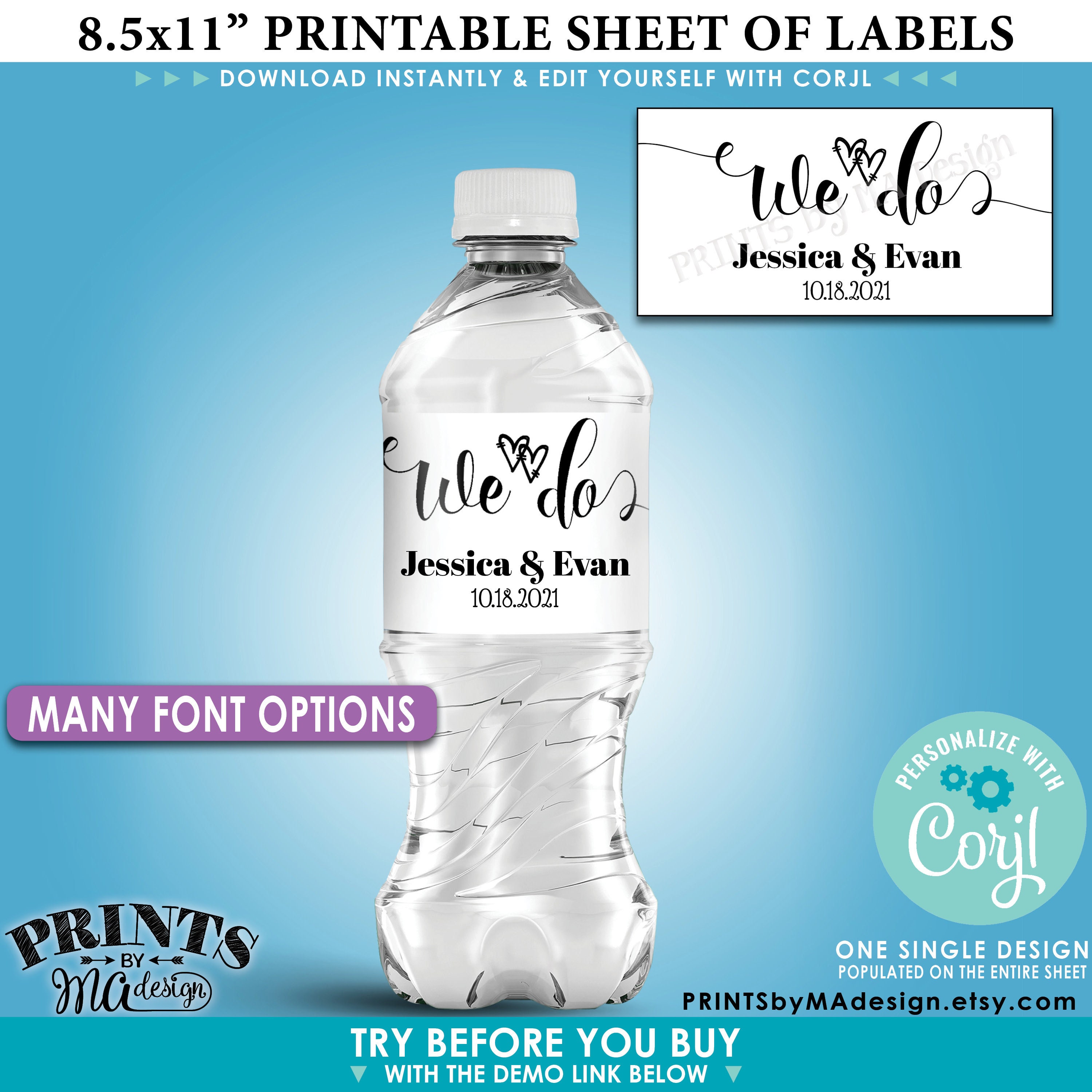 Wedding Water Bottle Labels We Do Custom Labels Print On White Or