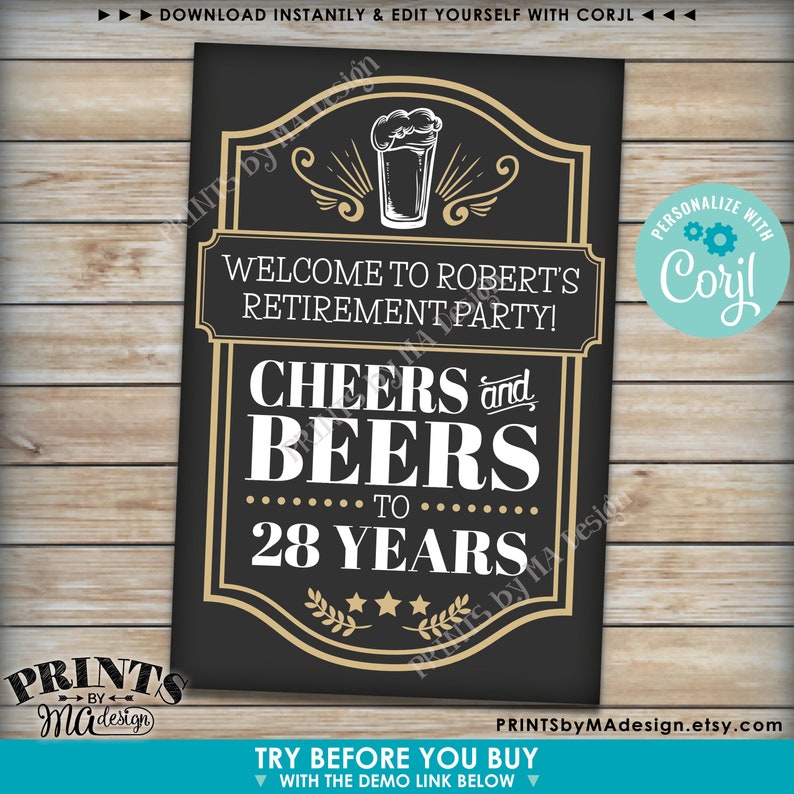 Cheers and Beers Retirement Party Sign Cheers to ___ Years - Etsy