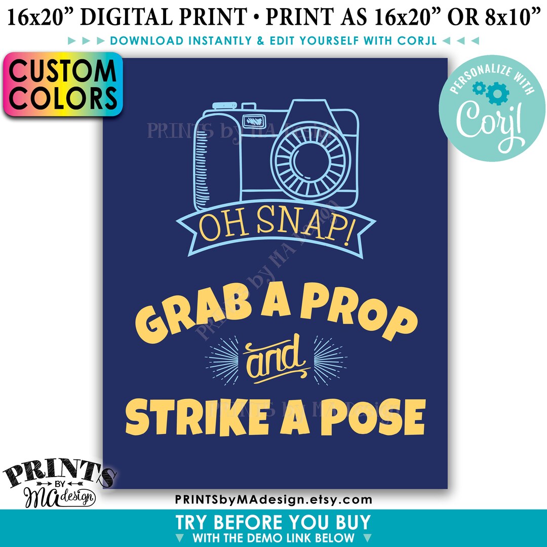 Grab a Prop and Strike a Pose Sign, Photo Booth Selfie Station, Custom ...