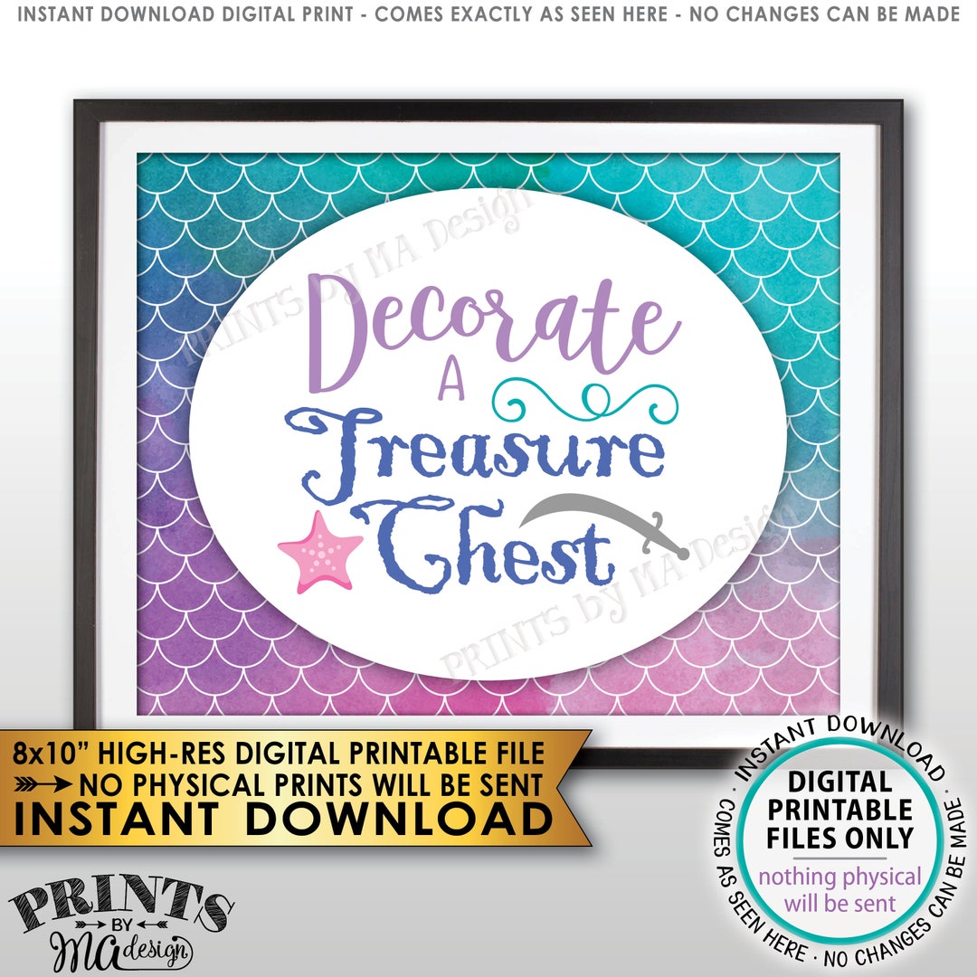 Mermaid Party Sign, Decorate a Treasure Chest Sign, Mermaid Tail, 8x10 ...