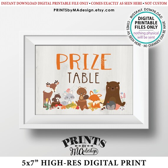 Prize Table Sign Woodland Baby Shower Prize Sign Woodland | Etsy