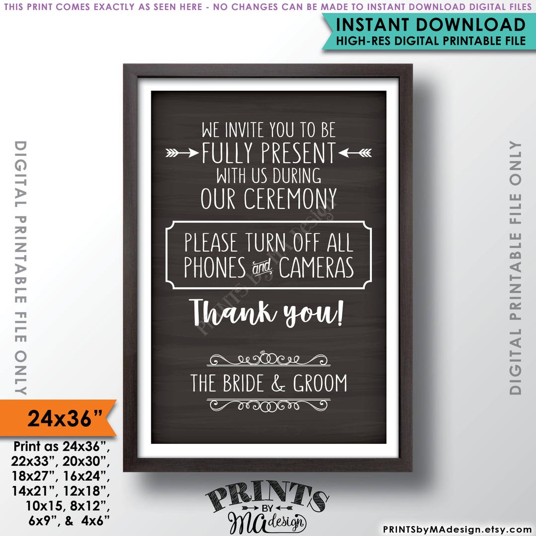 Unplugged Ceremony Sign No Phones or Cameras Unplugged Wedding Sign ...