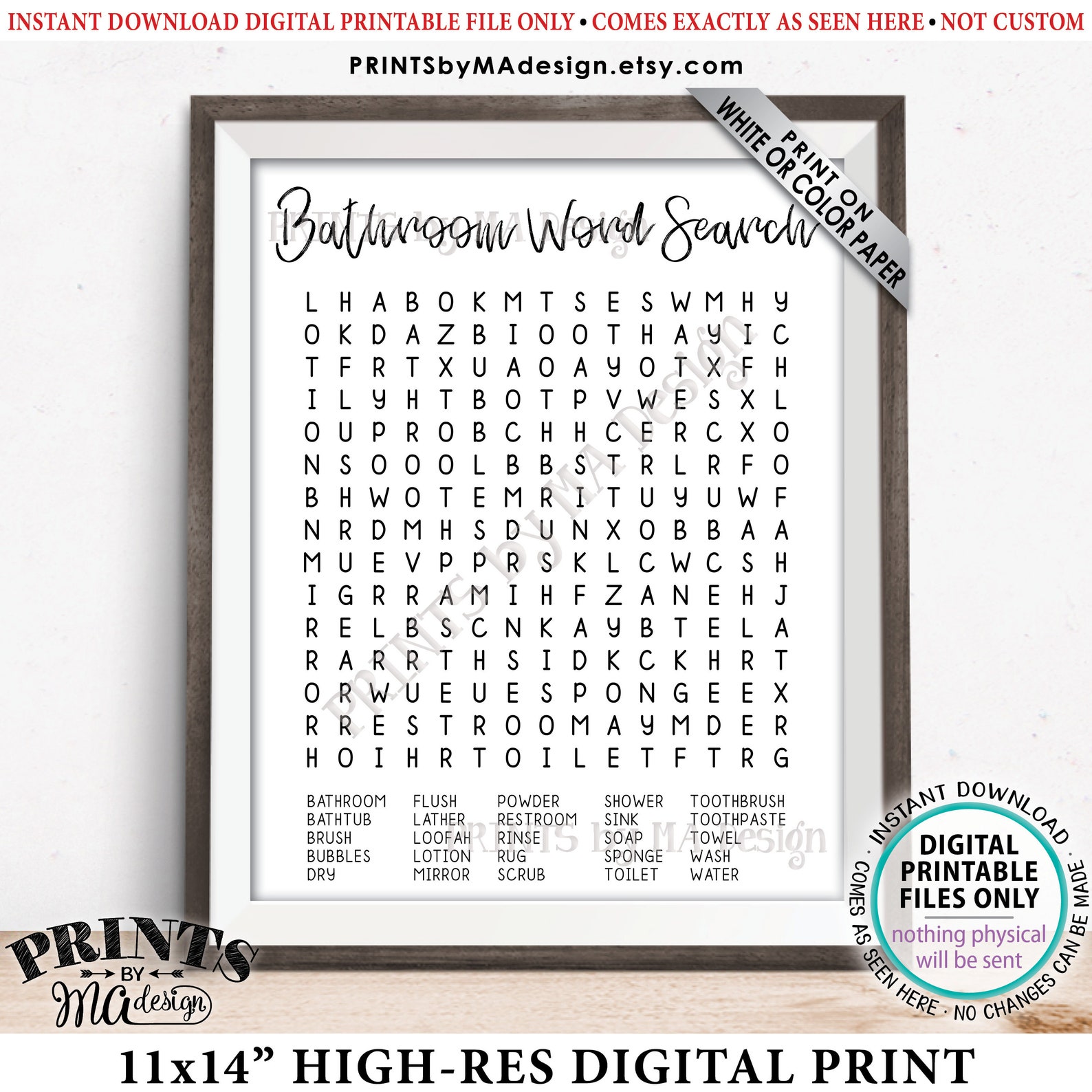 Bathroom Word Search Fun Bathroom Puzzle Housewarming Gift | Etsy