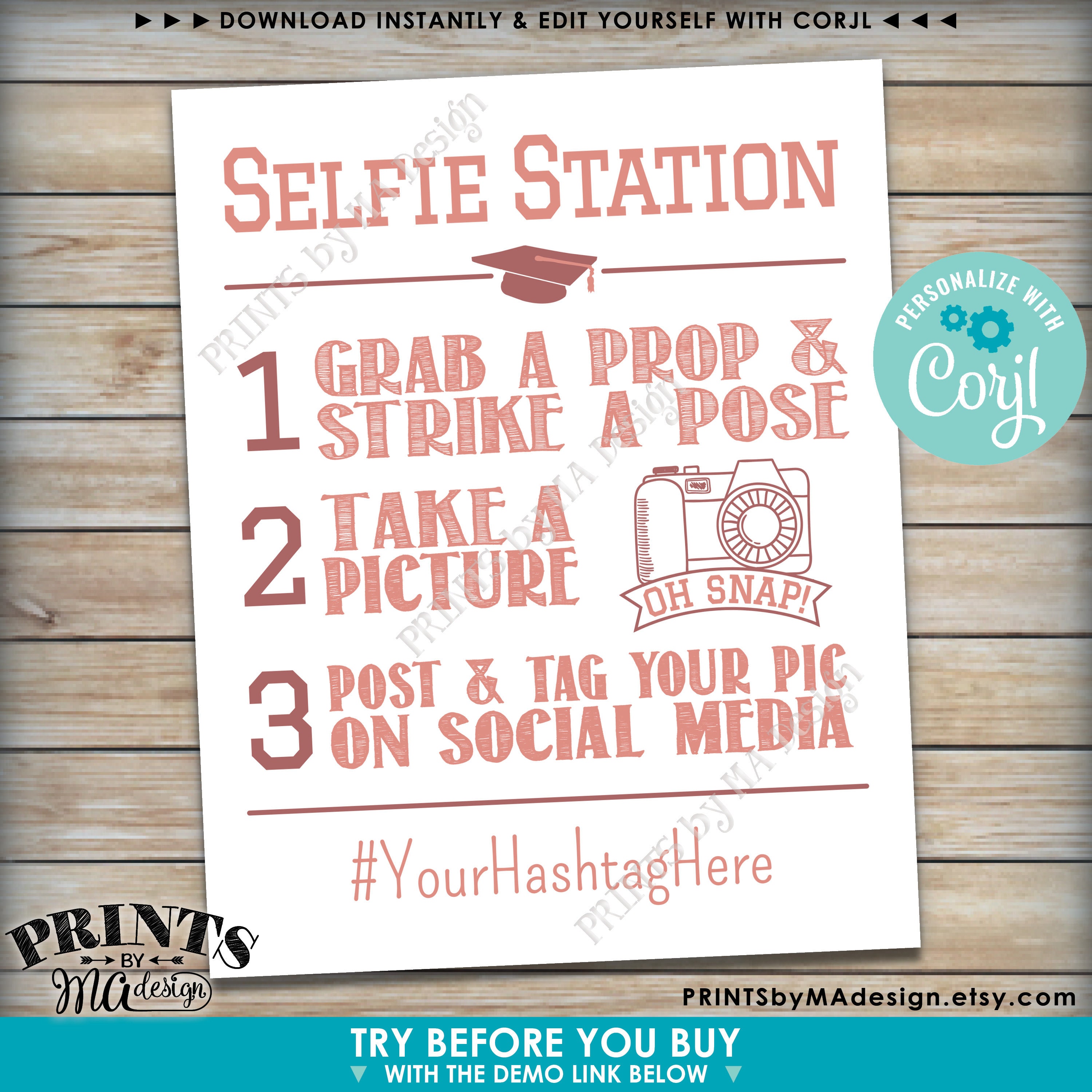 Graduation Selfie Station Sign Grad Hashtag Sign PRINTABLE - Etsy