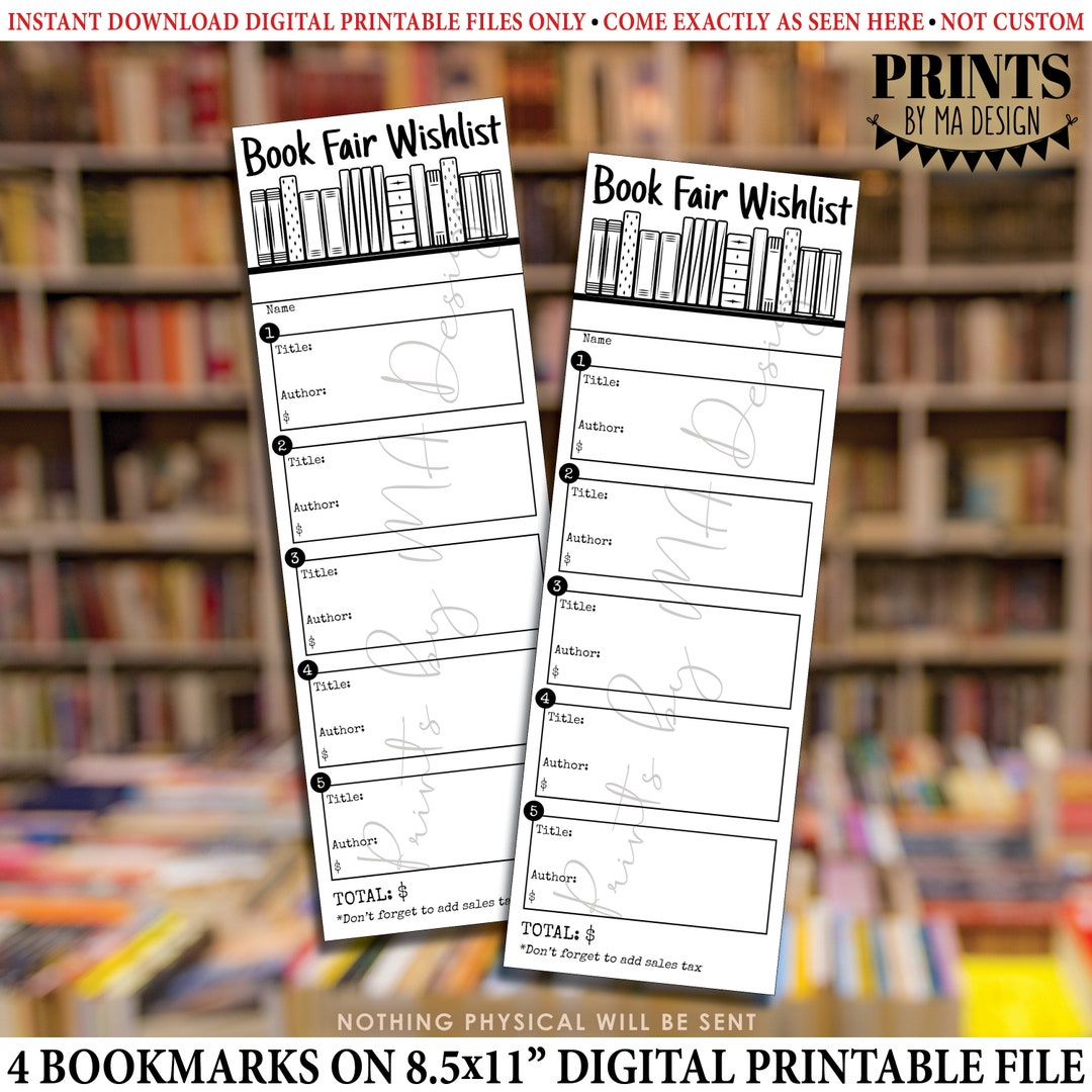 Book Fair Wishlist Bookmark, School Book Wish List, 2.5x7.5" Bookmarks ...