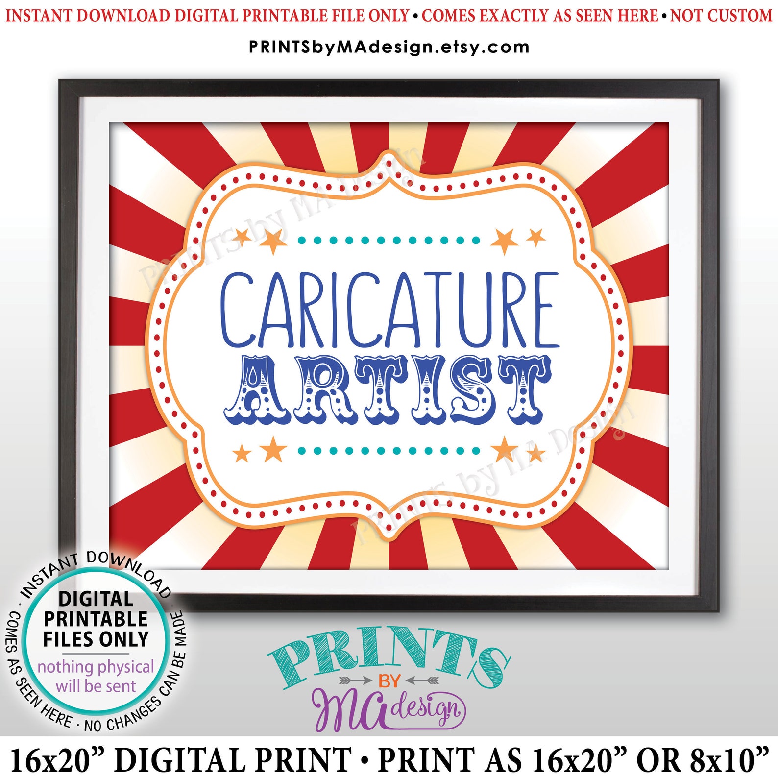 Caricature Artist Sign, Caricature Artist Carnival Theme Party Sign ...