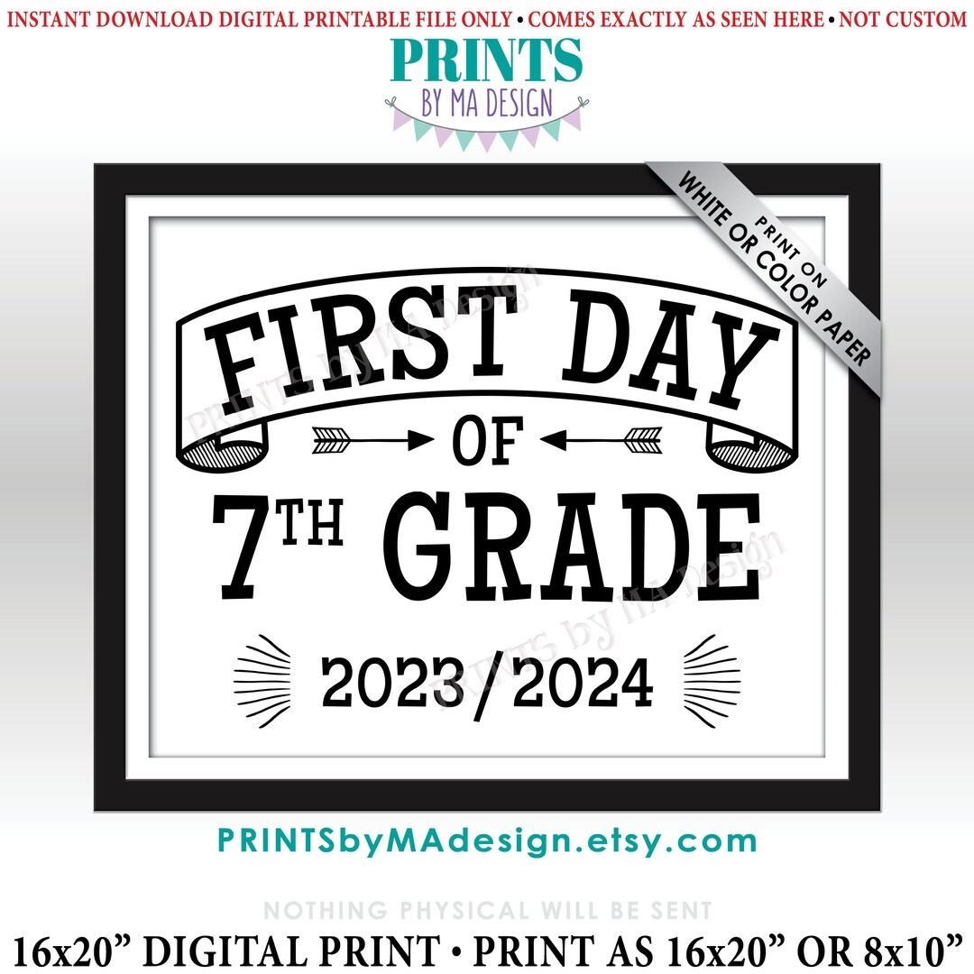 First Day of School Sign Seventh Grader Starting 7th Grade - Etsy