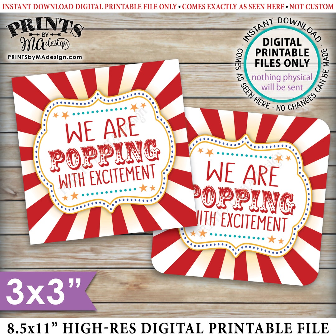 Baby Shower Popcorn Tags, We Are Popping With Excitement Baby Shower ...